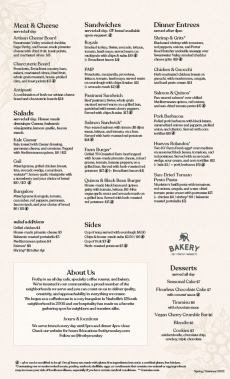 Frothy Monkey Food & Drink Menus | Frothy Monkey