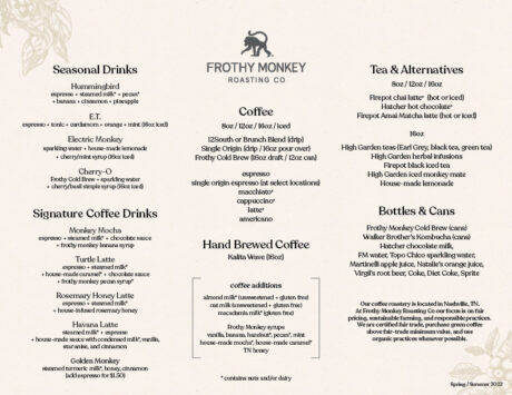 Frothy Monkey Food & Drink Menus | Frothy Monkey