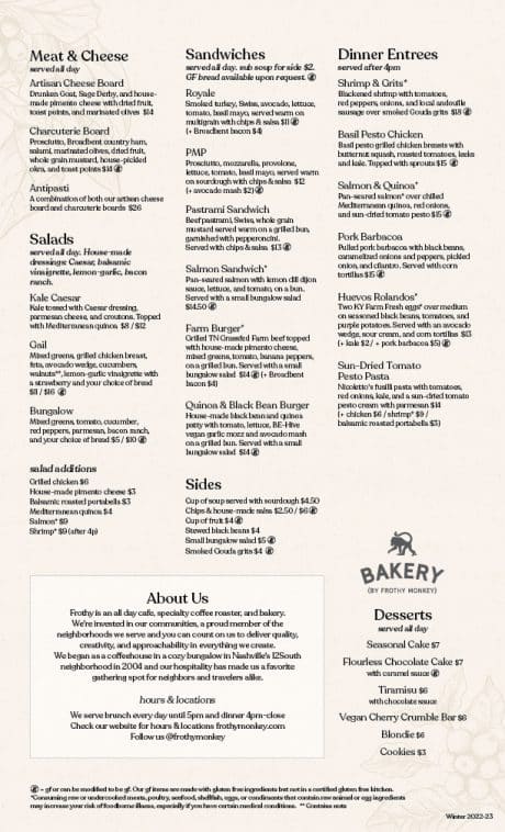 Frothy Monkey Food & Drink Menus – Frothy Monkey