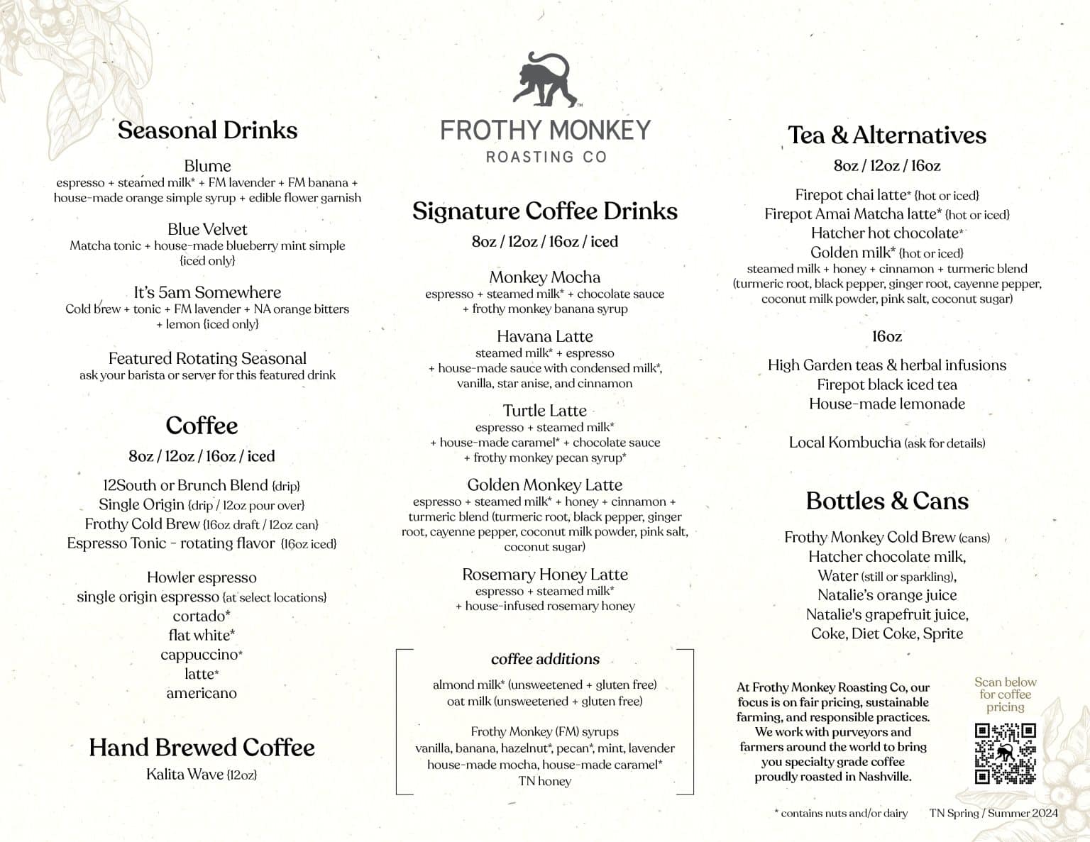 Frothy Monkey Food & Drink Menus – Frothy Monkey