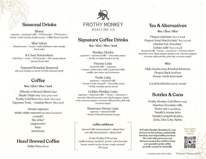 Frothy Monkey Food & Drink Menus – Frothy Monkey