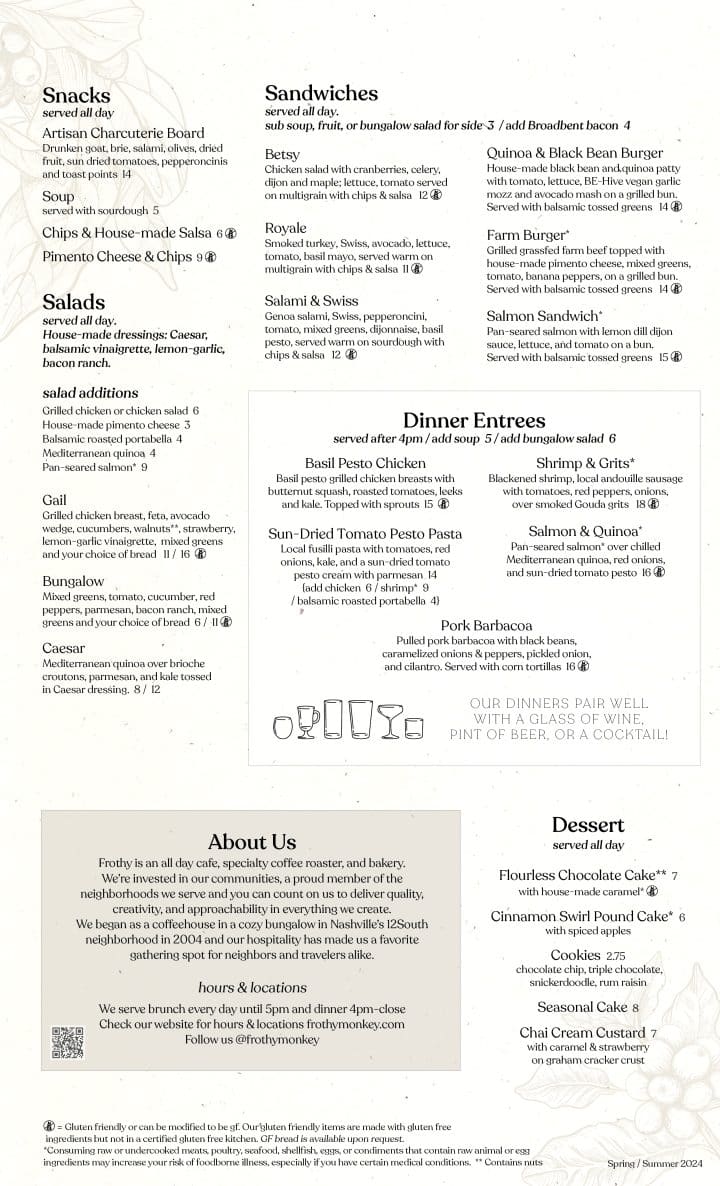 Frothy Monkey Food & Drink Menus – Frothy Monkey